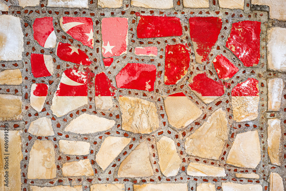 National flag of Singapore on stone wall background. Flag banner on ...