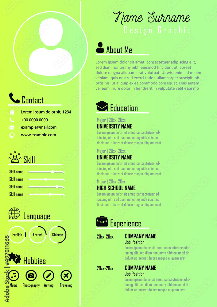 CV - Resume Template. Simple Modern Design. Green Color Background ...
