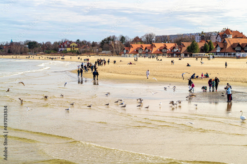 Sunny beach of the Baltic Sea in Sopot Stock Photo | Adobe Stock