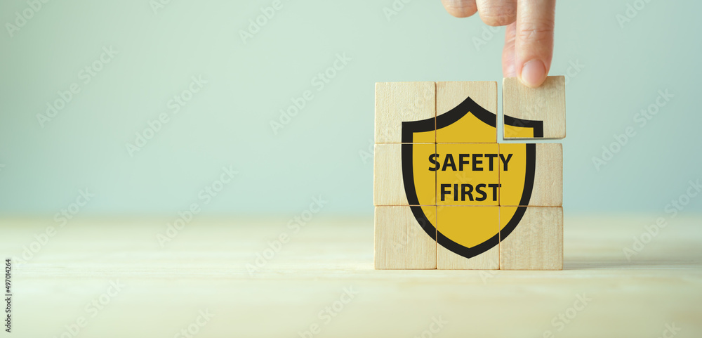 Safety first symbols, work safety, caution work hazards, danger ...