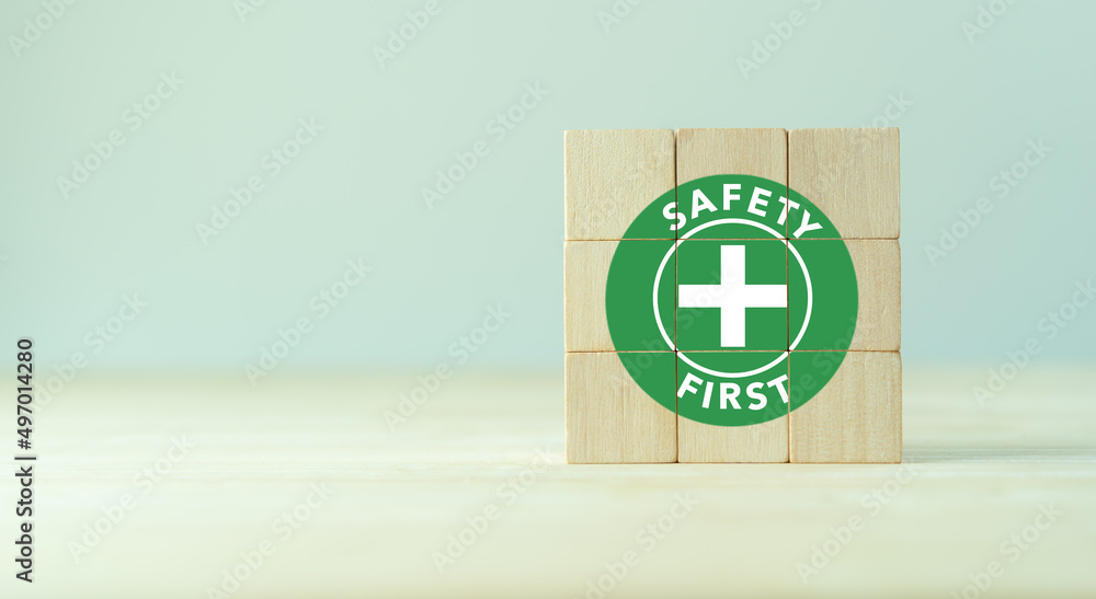 Safety first symbols, work safety, caution work hazards, danger ...