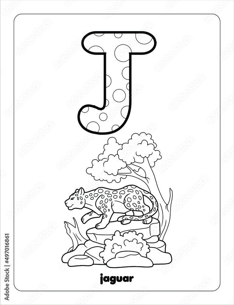 Black and white Letter J for Jaguar Coloring pages for preschool kids ...