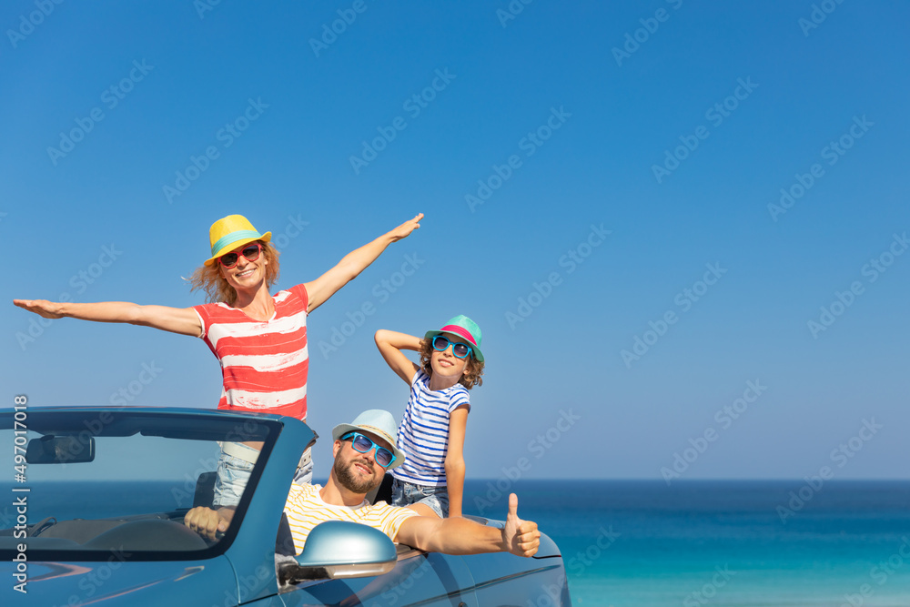 Happy family travel by car on summer vacation Stock Photo | Adobe Stock