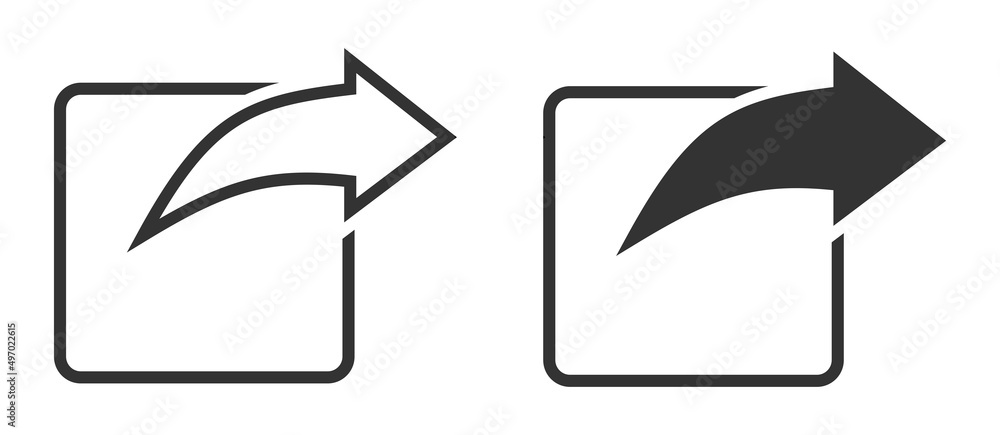 New page link icon. Square and curver arrow symbol. Sign app button ...
