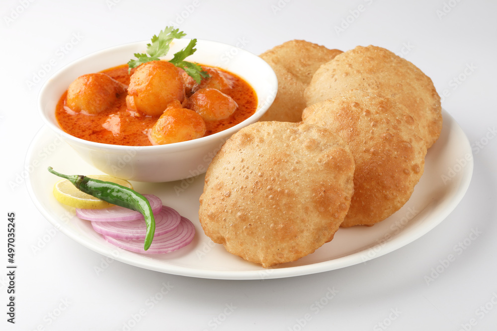 Indian food - Puri Bhaji. North India. Puri is a deep fried bread made ...