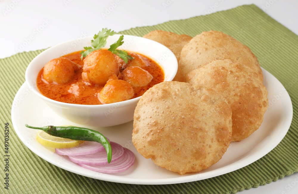 Indian food - Puri Bhaji. North India. Puri is a deep fried bread made ...