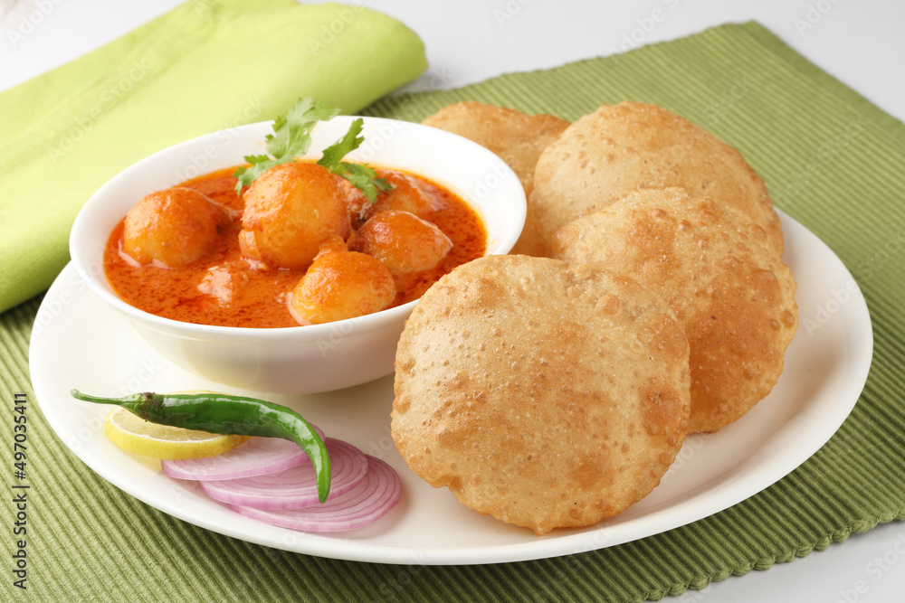Indian food - Puri Bhaji. North India. Puri is a deep fried bread made ...