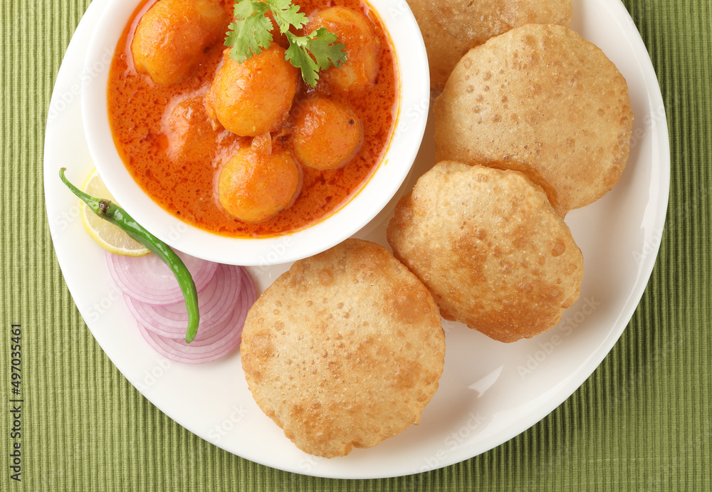 Indian food - Puri Bhaji. North India. Puri is a deep fried bread made ...