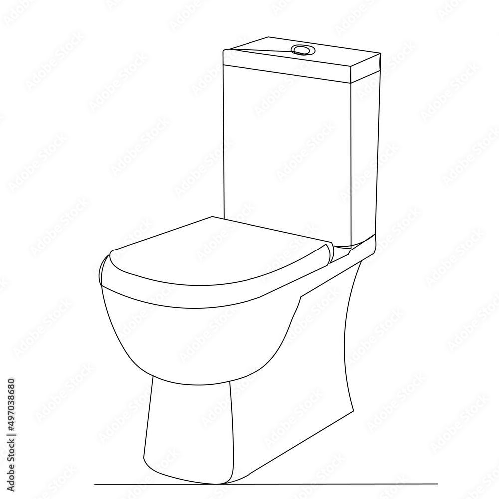toilet bowl drawing by one continuous line, isolated vector Stock ...