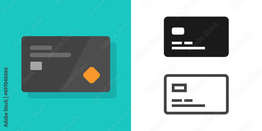 Credit bank debit card icon vector flat color and black and white line ...
