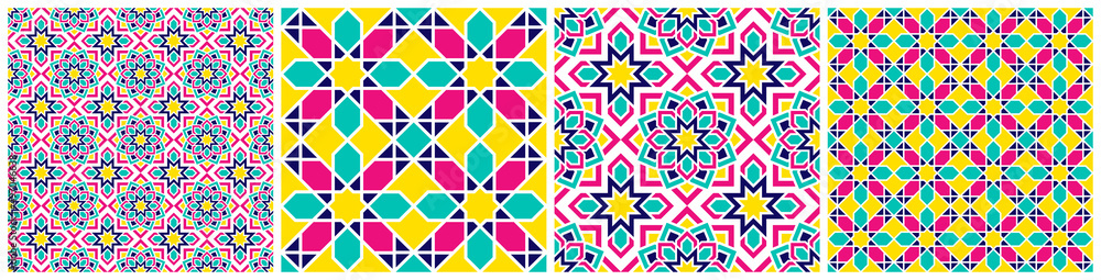 Arabic vector seamless pattern set. Repeated arab background. Bright ...