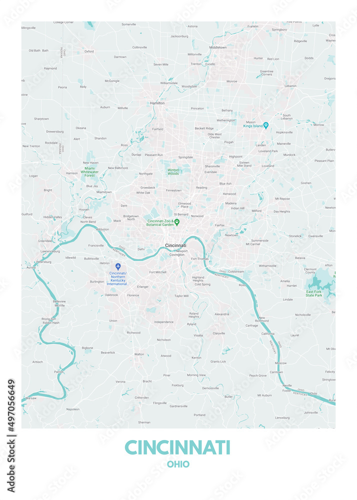 Poster Cincinnati - Ohio map. Road map. Illustration of Cincinnati ...