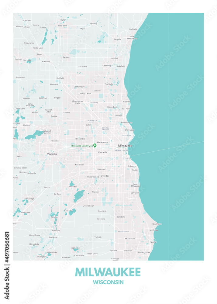 Poster Milwaukee - Wisconsin map. Road map. Illustration of Milwaukee ...