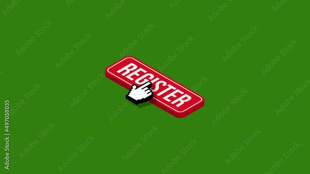 Click register isometric button animation.green background.4K motion ...