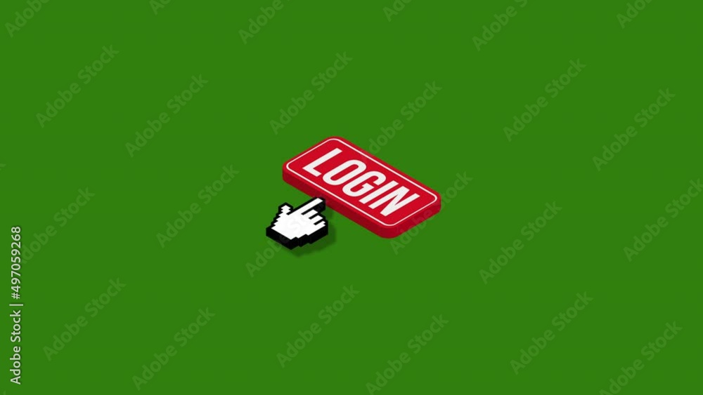 Click login isometric button animation.green background.4K motion ...