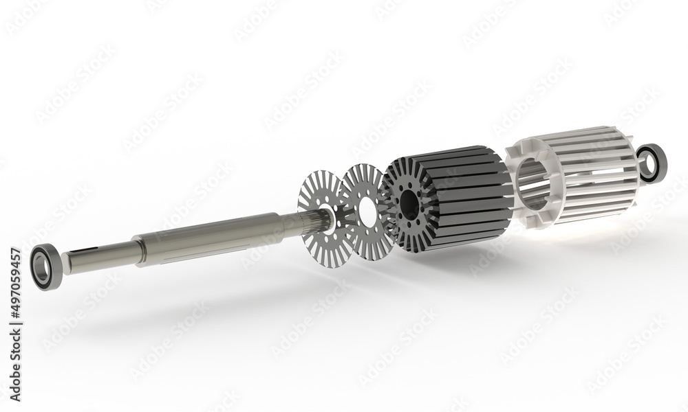 Rotor exploded view for asynchronous motors, isolated on white ...