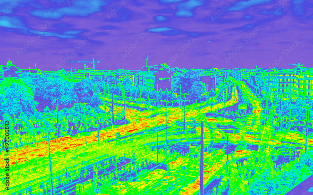 Infrared view of heavy fast moving traffic - motion infrared map. Stock ...