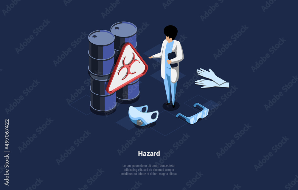 Hazard And Biological Weapon Concept. Laboratory Scientist Near Barrels ...