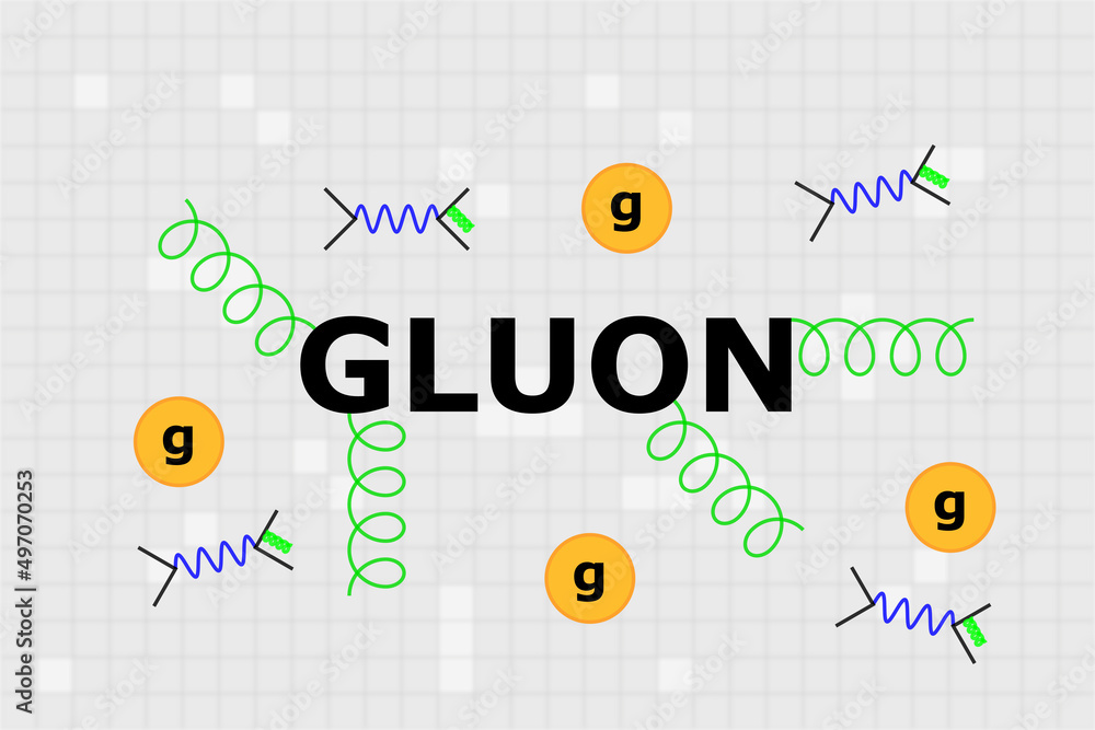 Name of gauge boson gluon in the center with green spirals and electron ...