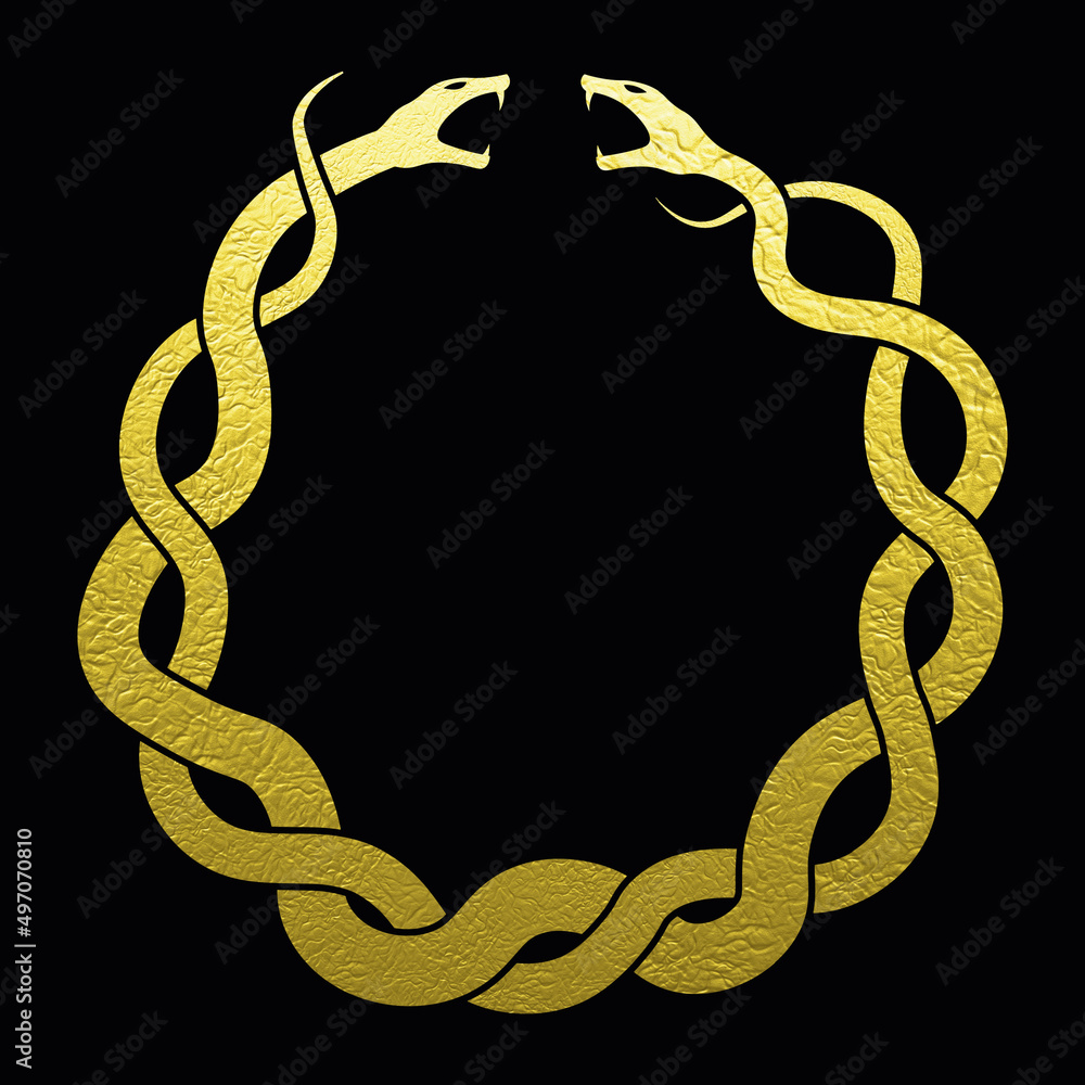 Photo & Art Print Golden Intertwined snakes facing each other ...