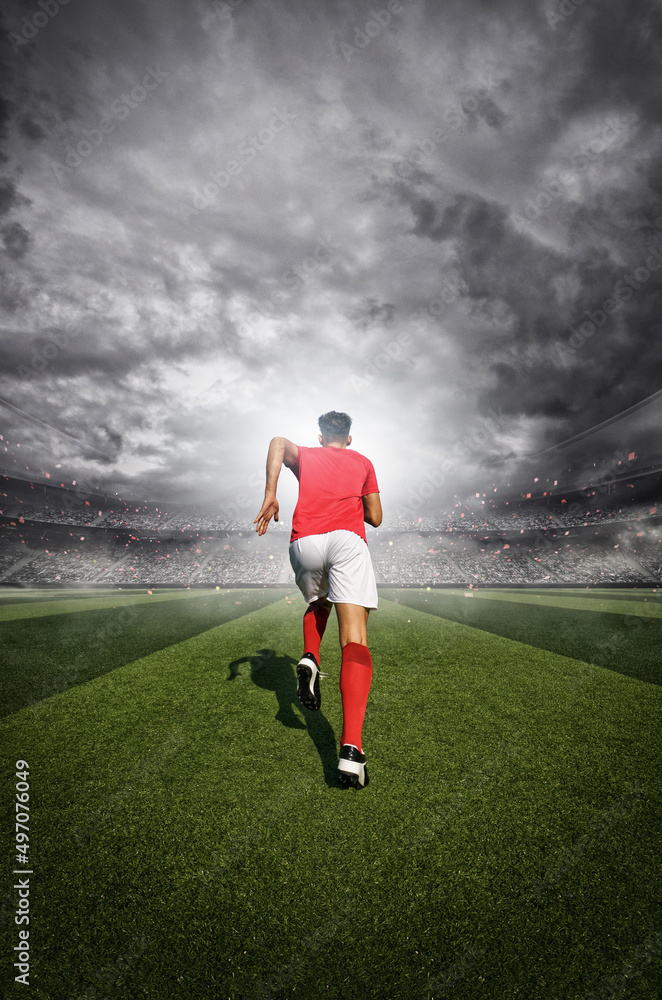 Running football player and stadium, 3d rendering. Stock Photo | Adobe ...