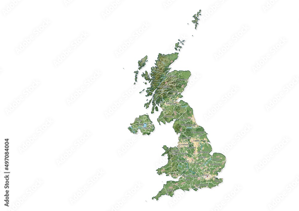 Isolated map of United Kingdom with capital, national borders ...