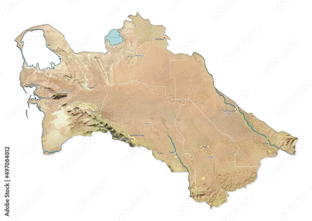 Isolated map of Turkmenistan with capital, national borders, important ...