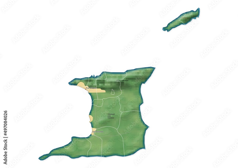 Isolated map of Trinidad and Tobago with capital, national borders ...