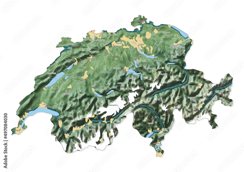 switzerland rivers and mountains map