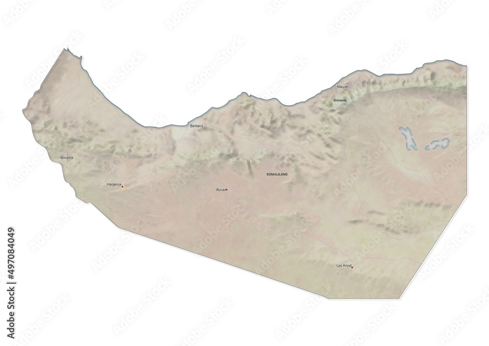 Isolated map of Somaliland with capital, national borders, important ...