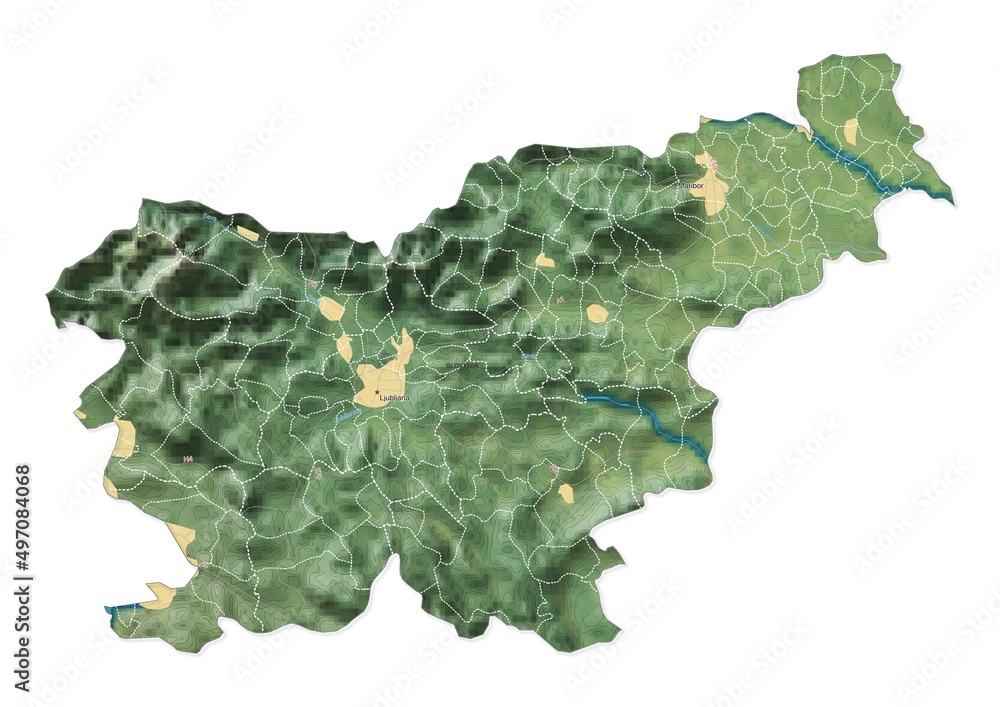 Isolated map of Slovenia with capital, national borders, important ...