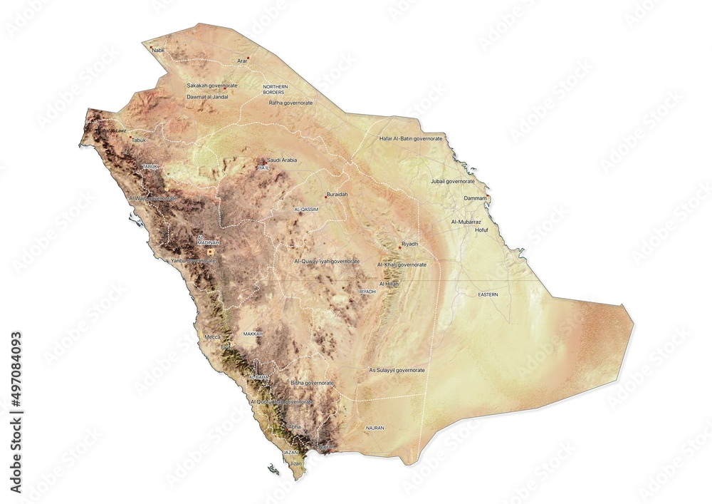 Illustrazione Stock Isolated map of Saudi Arabia with capital, national ...