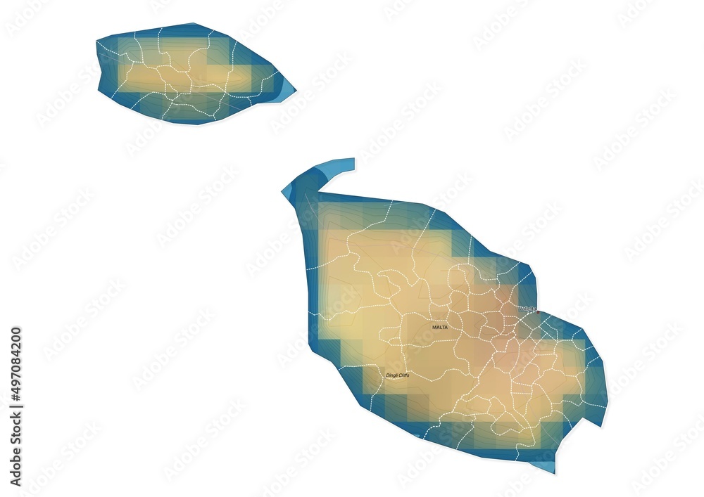 Isolated map of Malta with capital, national borders, important cities ...