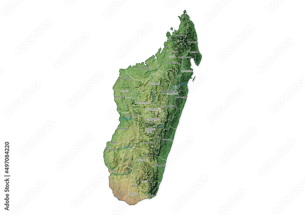 Isolated map of Madagascar with capital, national borders, important ...