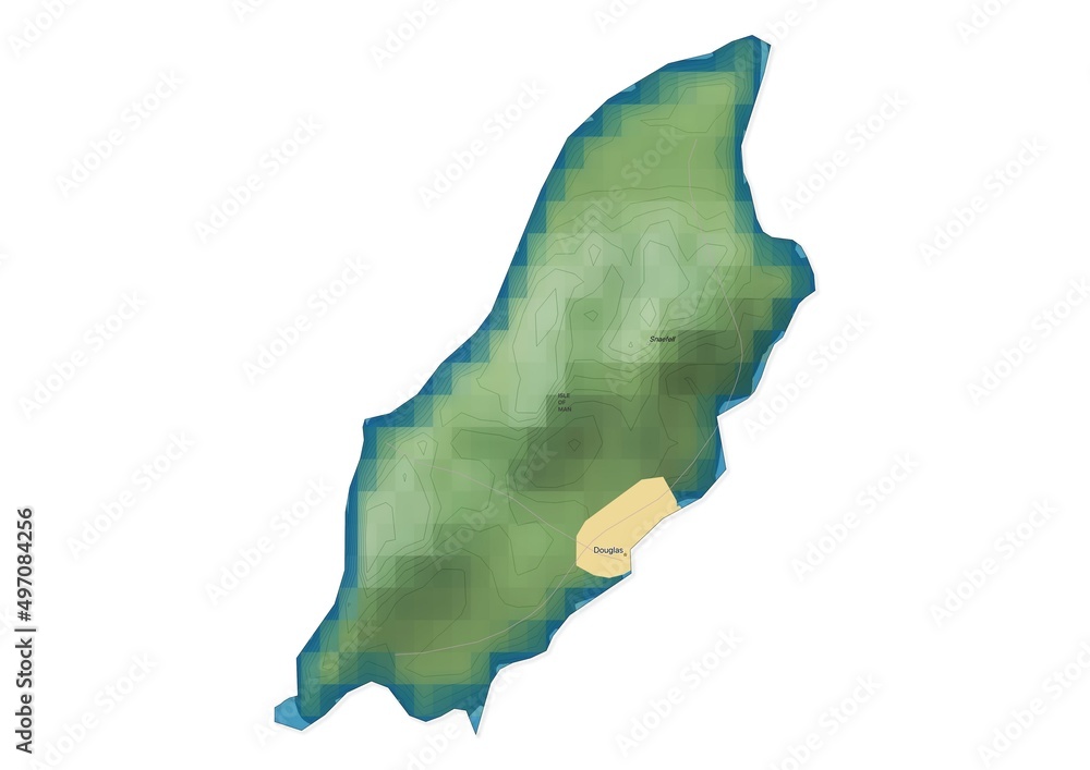 Isolated map of Isle of Man with borders, important cities, rivers ...