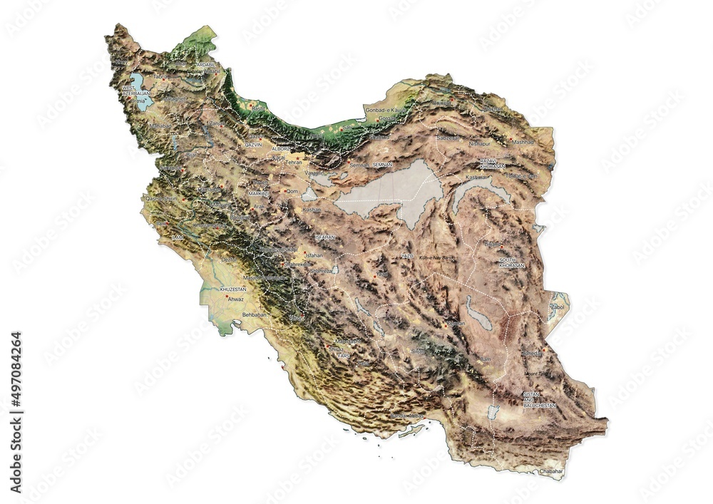 Isolated map of Iran with capital, national borders, important cities ...