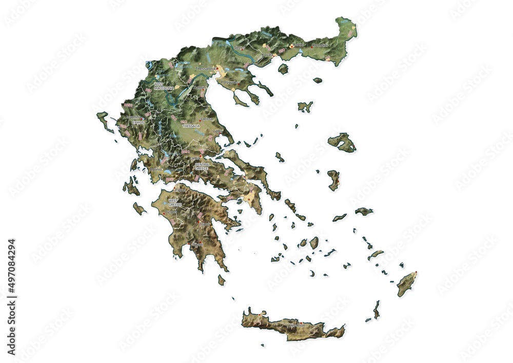 Isolated map of Greece with capital, national borders, important cities ...