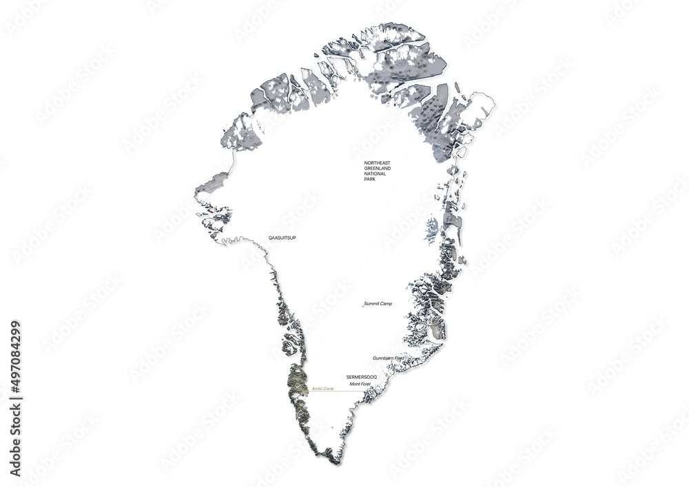 Isolated map of Greenland with capital, national borders, important ...