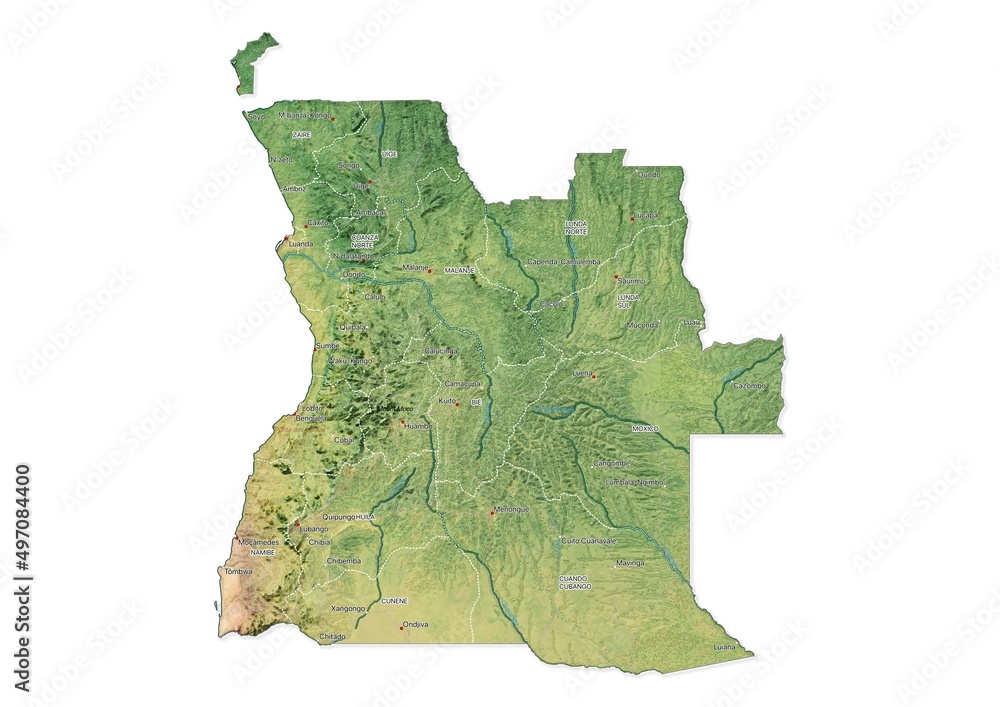 Isolated map of Angola with capital, national borders, important cities ...