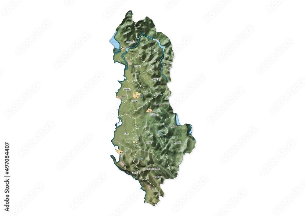 Isolated map of Albania with capital, national borders, important ...