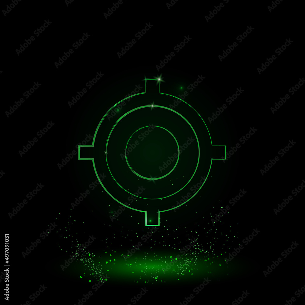 A large green outline crosshair symbol on the center. Green Neon style ...