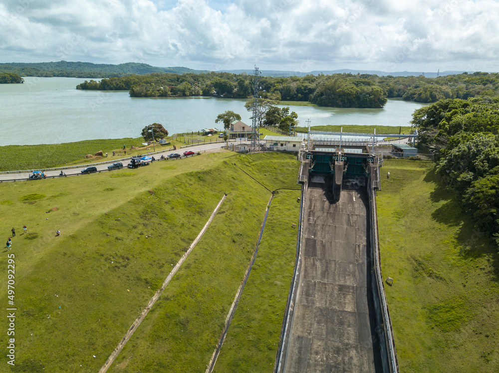 Aerial of Caliraya lake and Dam at the border of Lumban and Cavinti in ...