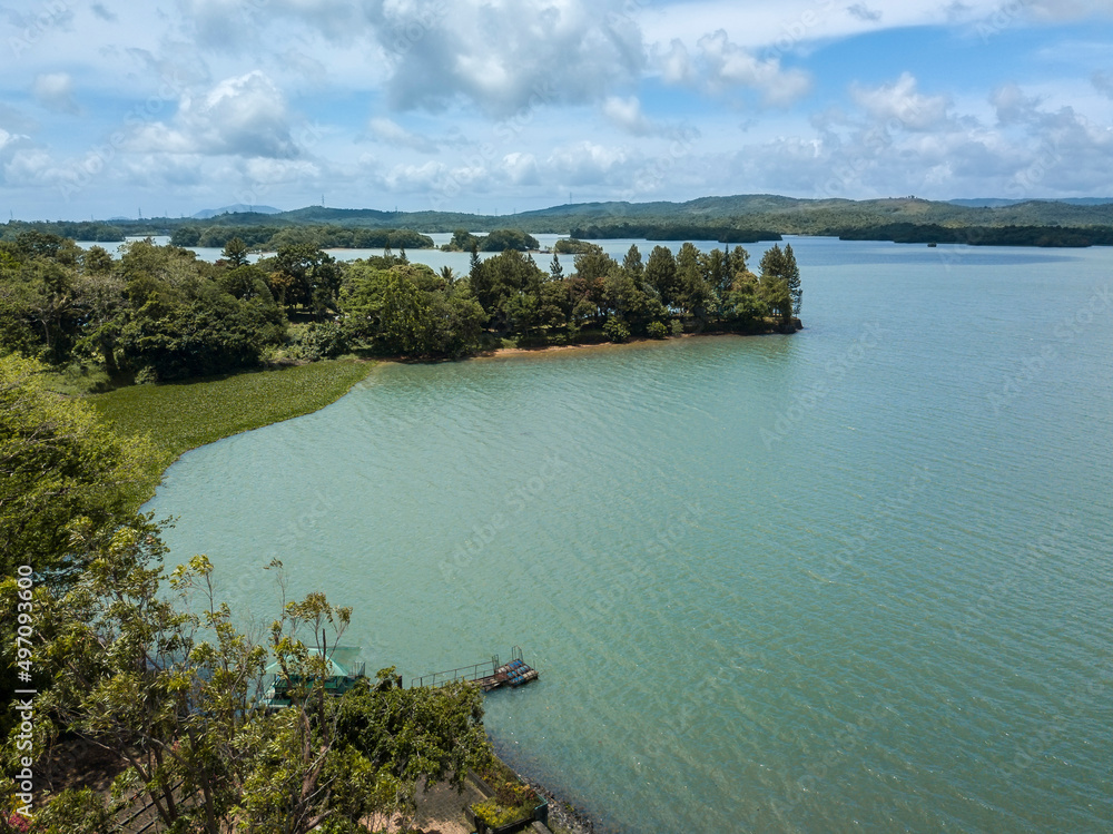 Aerial of Lake Caliraya, a man-made lake at the border of Lumban and ...