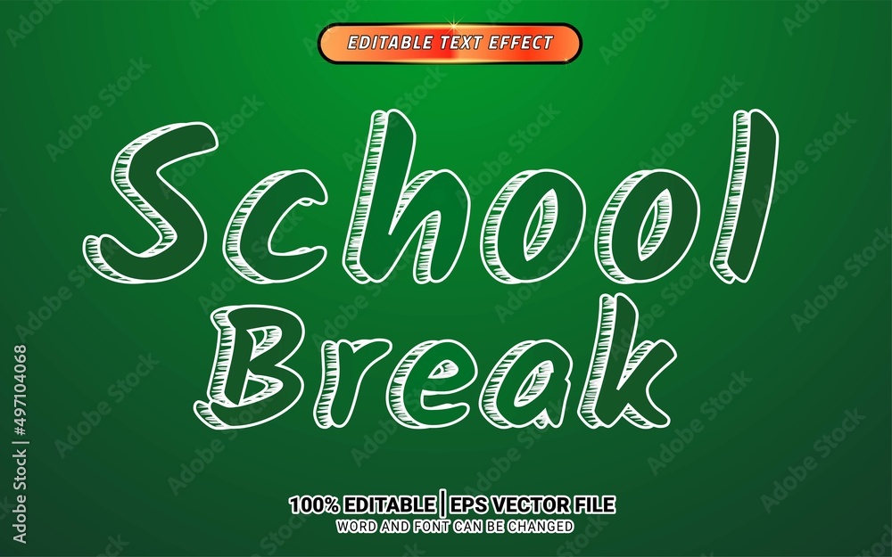 School break season 3d chalk text effect editable template design Stock ...