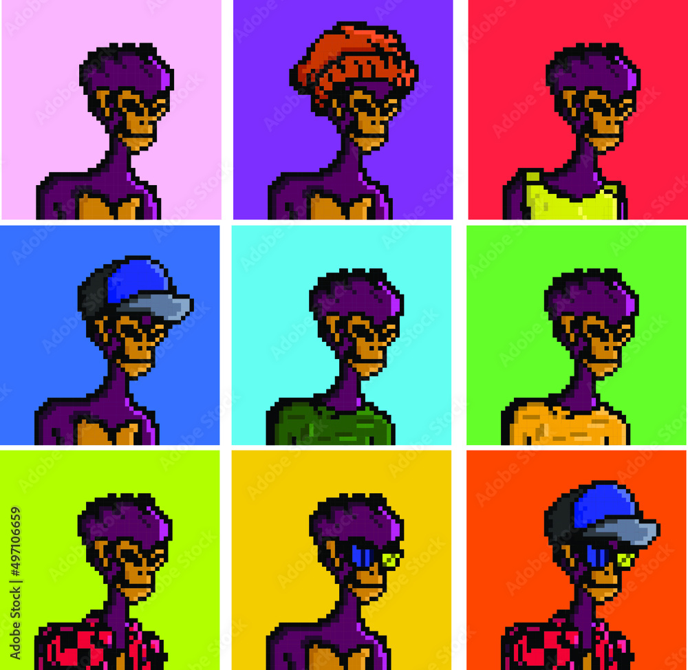 ape pixel art character set with attribute Stock Vector | Adobe Stock