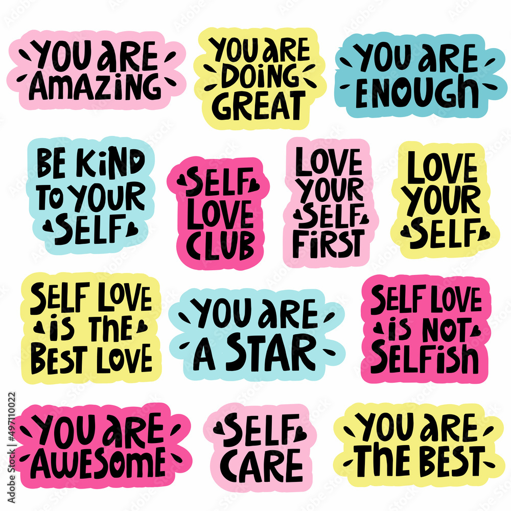 vector set of handwritten motivating inscriptions on the theme of self ...