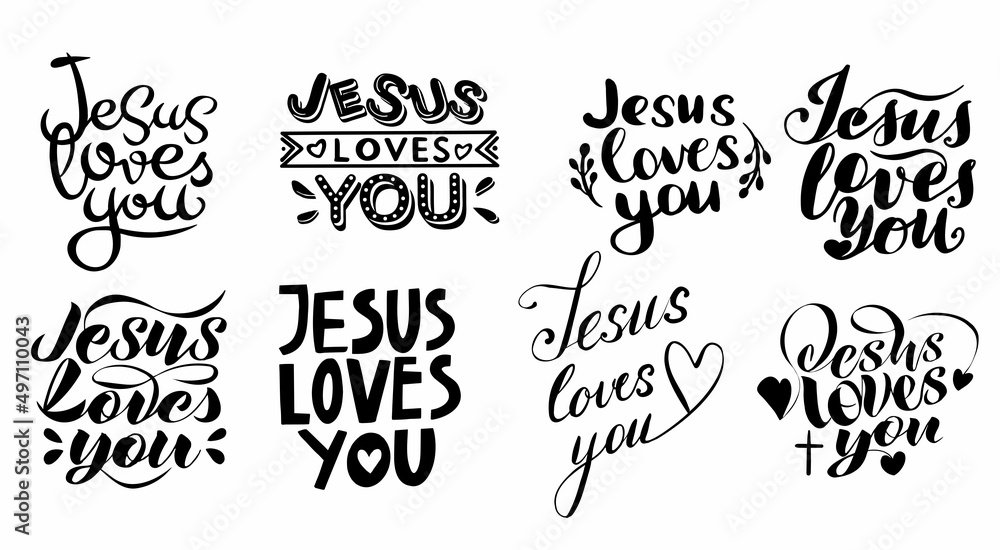vector set of handwritten calligraphic inscriptions Jesus loves you ...