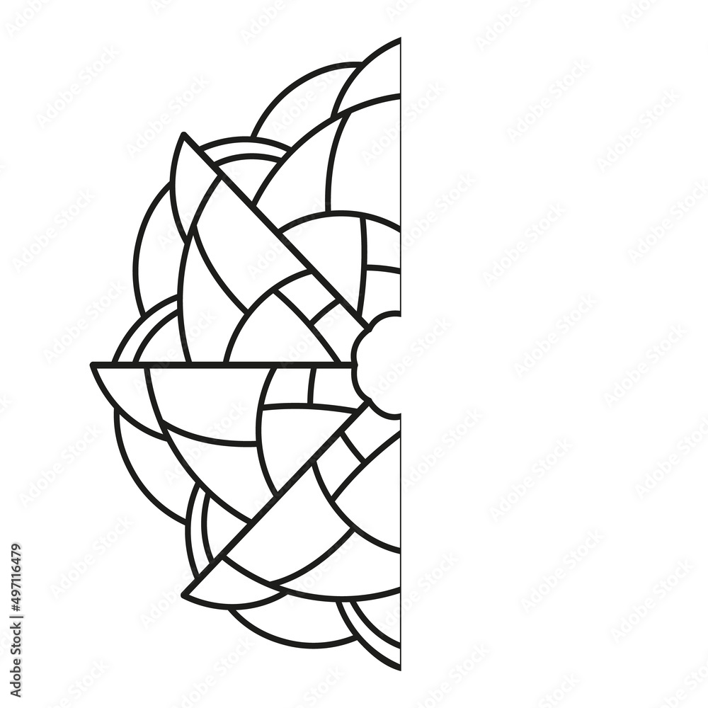 Mandala half in sketch style on white background. Coloring book page ...