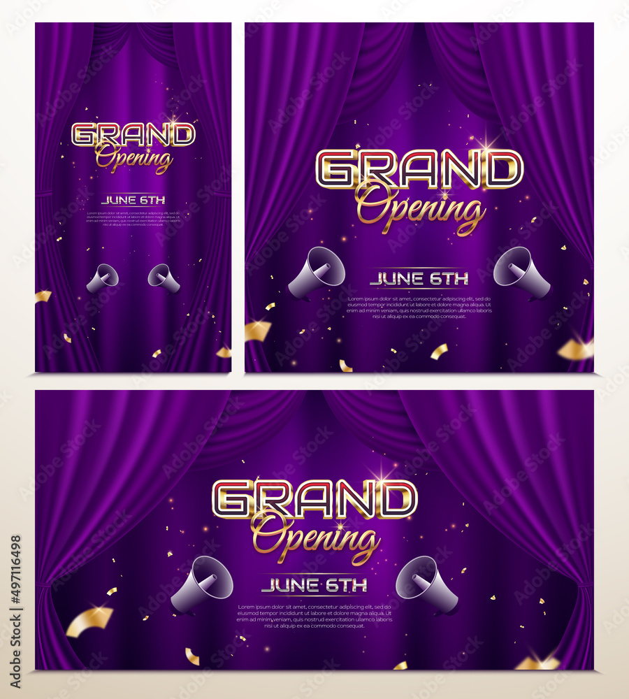 Elegant Luxury grand opening banners collection with realistic purple ...