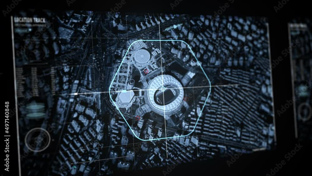 Satellite or Surveillance Camera Grid at Computer Screen. Scanning the ...